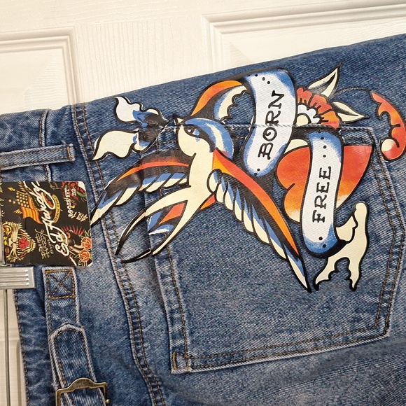 Ed Hardy | Jeans | Ed Hardy Denim Jeans Loose Fit Wide Leg Born Free ...